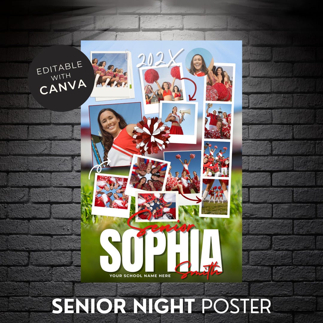 Cheer Senior Night Photo Collage Poster, Canva Template (20x30 IN) - Etsy