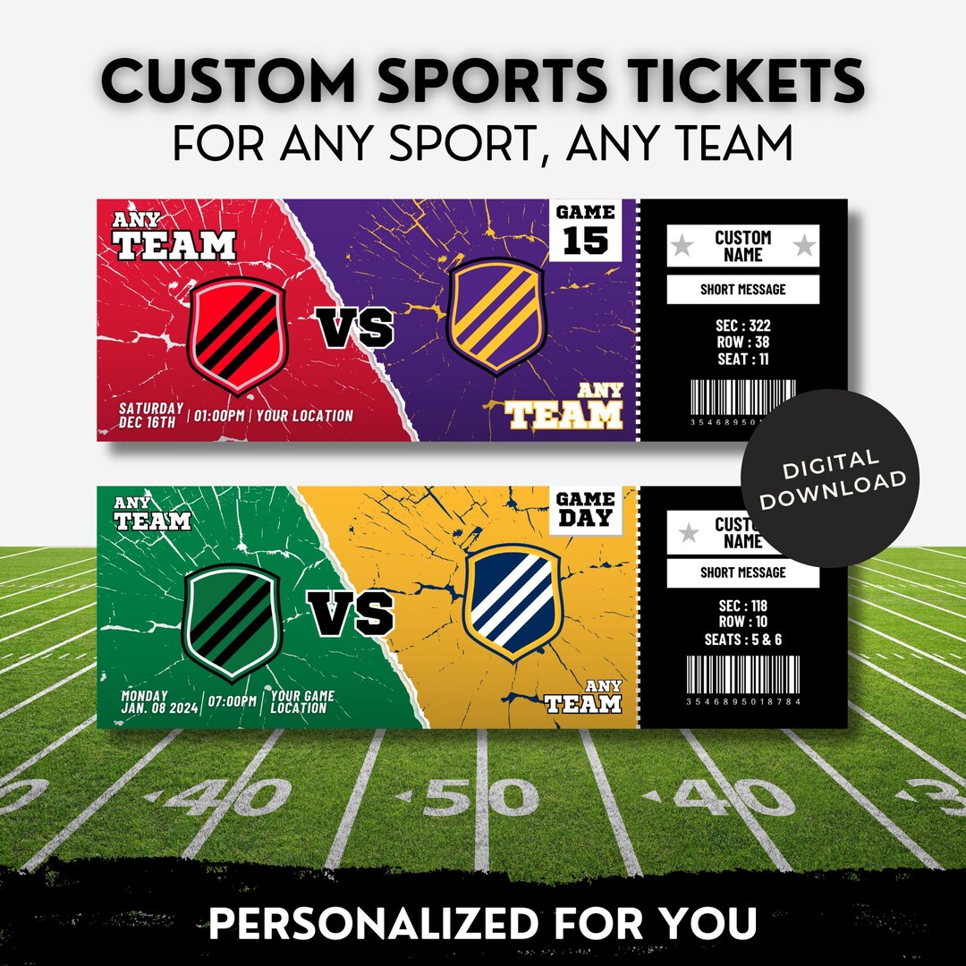 Custom Ticket Souvenir Personalized for ANY Sports Team LOGOS and ...