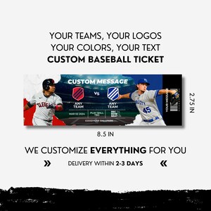 Custom Baseball Ticket Personalized for ANY TEAM MLB Game Ticket Stub ...
