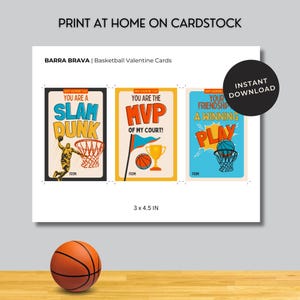 Basketball Valentine Day Cards Set Printable Sports Classroom Exchange ...