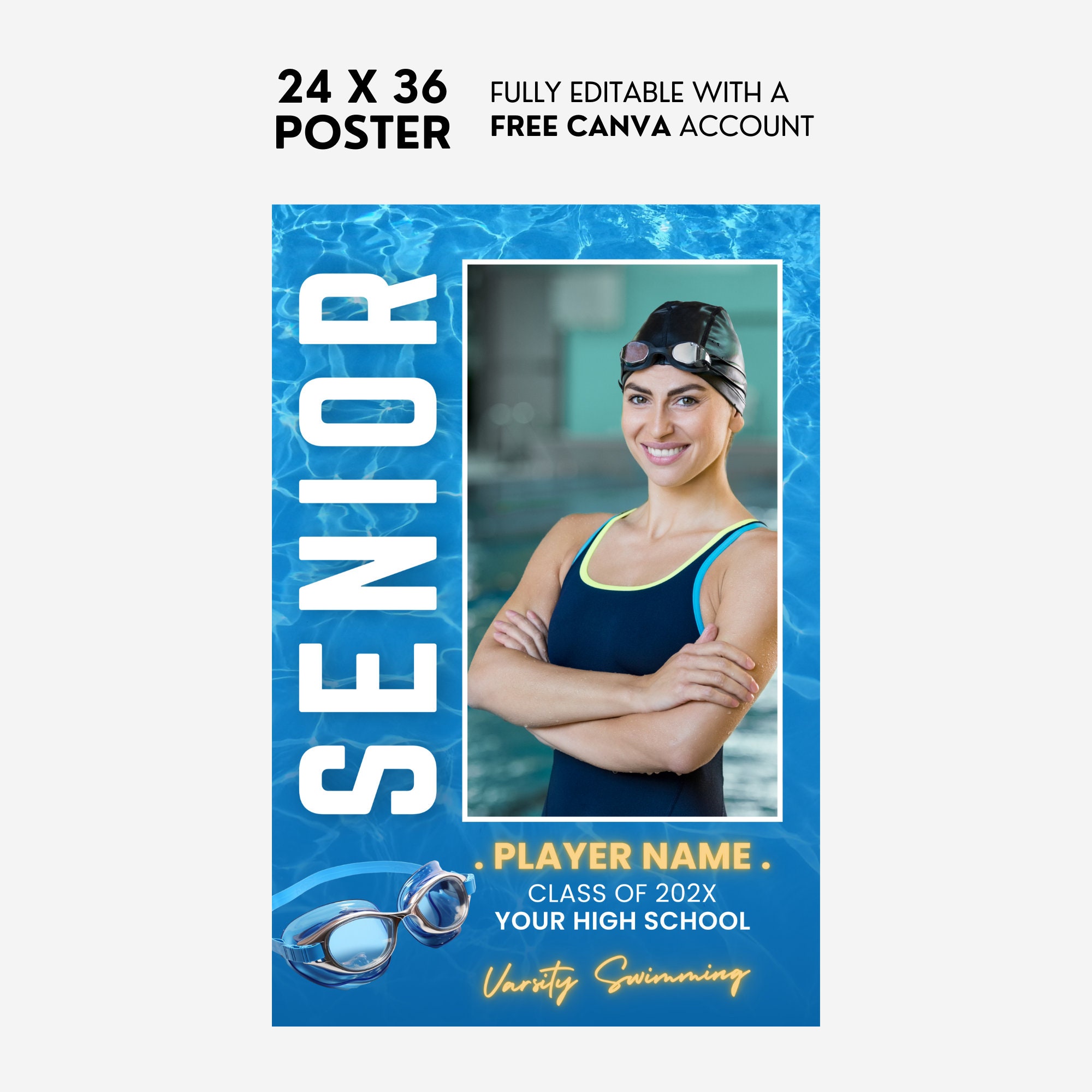 Senior Swimmer Poster Senior Night Swimmer Canva Template Editable ...