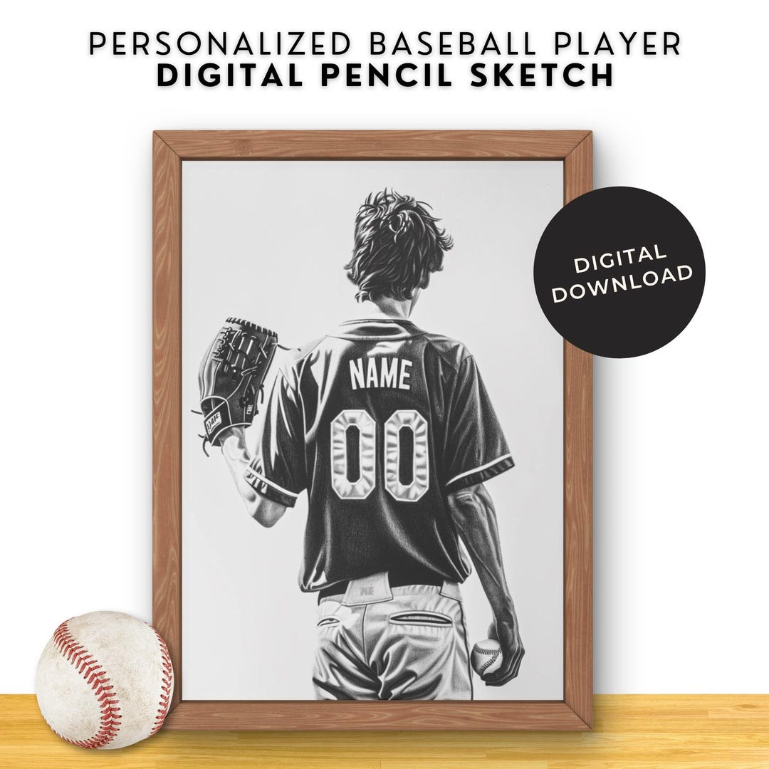 Personalized Baseball Gifts for Boys Pencil Sketch Art Print Baseball ...