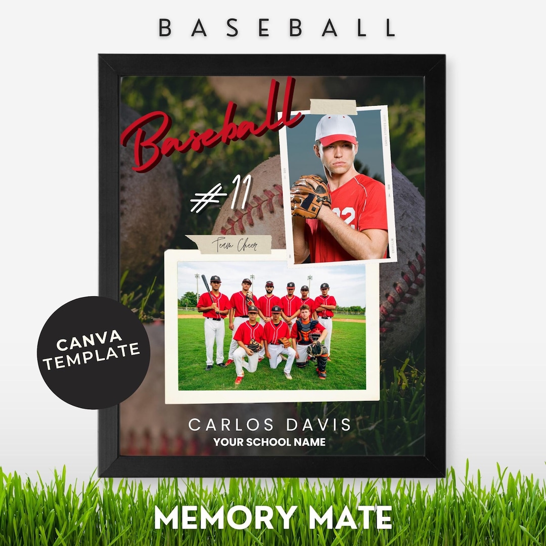 Baseball Team Photo Collage Template 8x10 Printable Senior Keepsake for ...