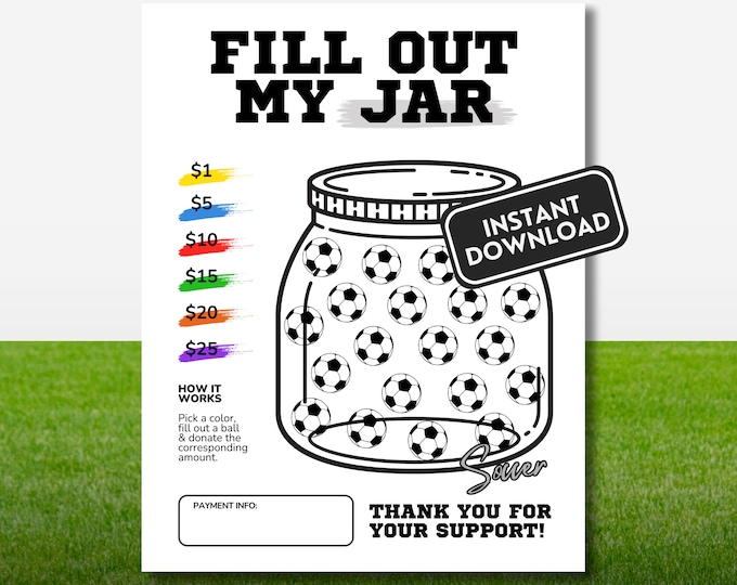 Soccer Fundraiser Flyer Fill Out My Jar Soccer Printable Pick a Color ...