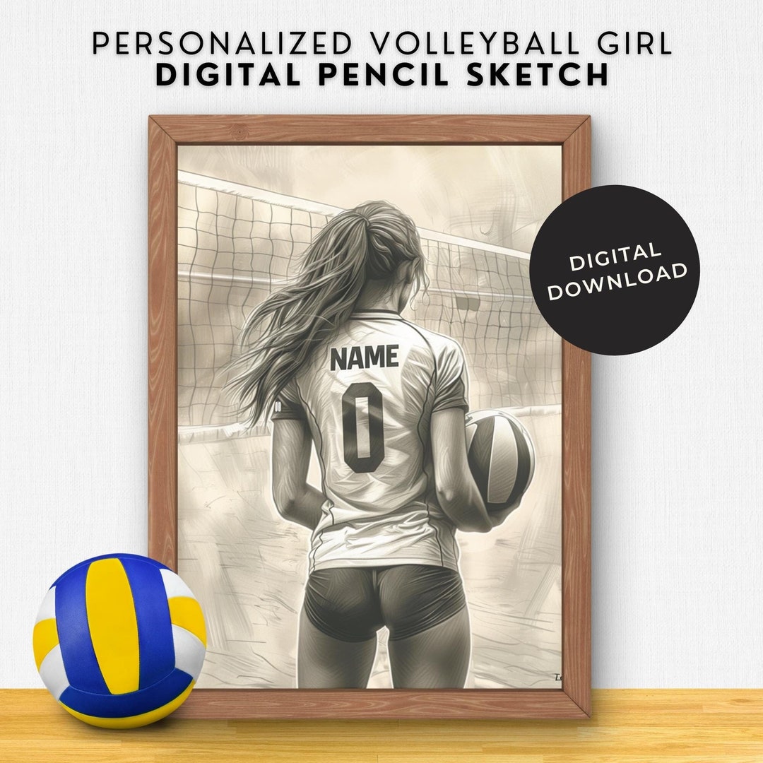 Volleyball Gift for Teenage Girl Personalized Pencil Sketch Art Print ...