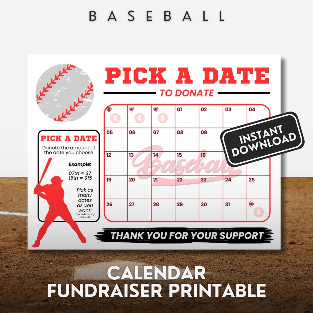 Baseball Calendar Fundraiser Flyer, Pick a Date Printable (non-editable ...