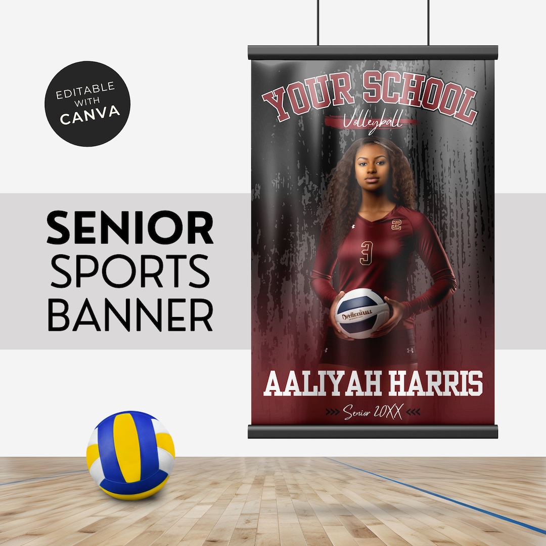 Volleyball Poster Template Burgundy & Black or Any Sports Senior Poster ...