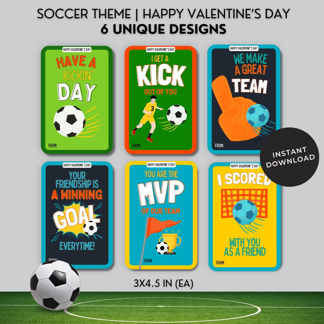 Soccer Valentine Cards Set Football Team Valentine Day Gift Soccer Team ...