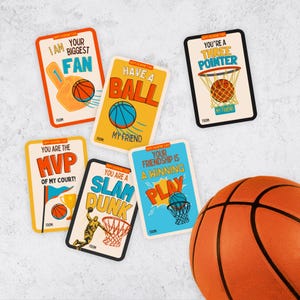 Basketball Valentine Day Cards Set Printable Sports Classroom Exchange ...