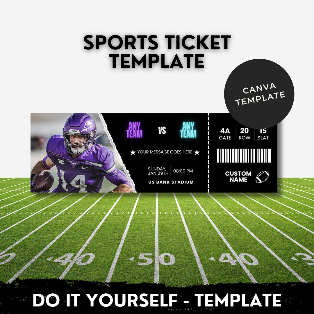 Sports Ticket Template, Canva Template, Football Ticket Stub, Editable ...