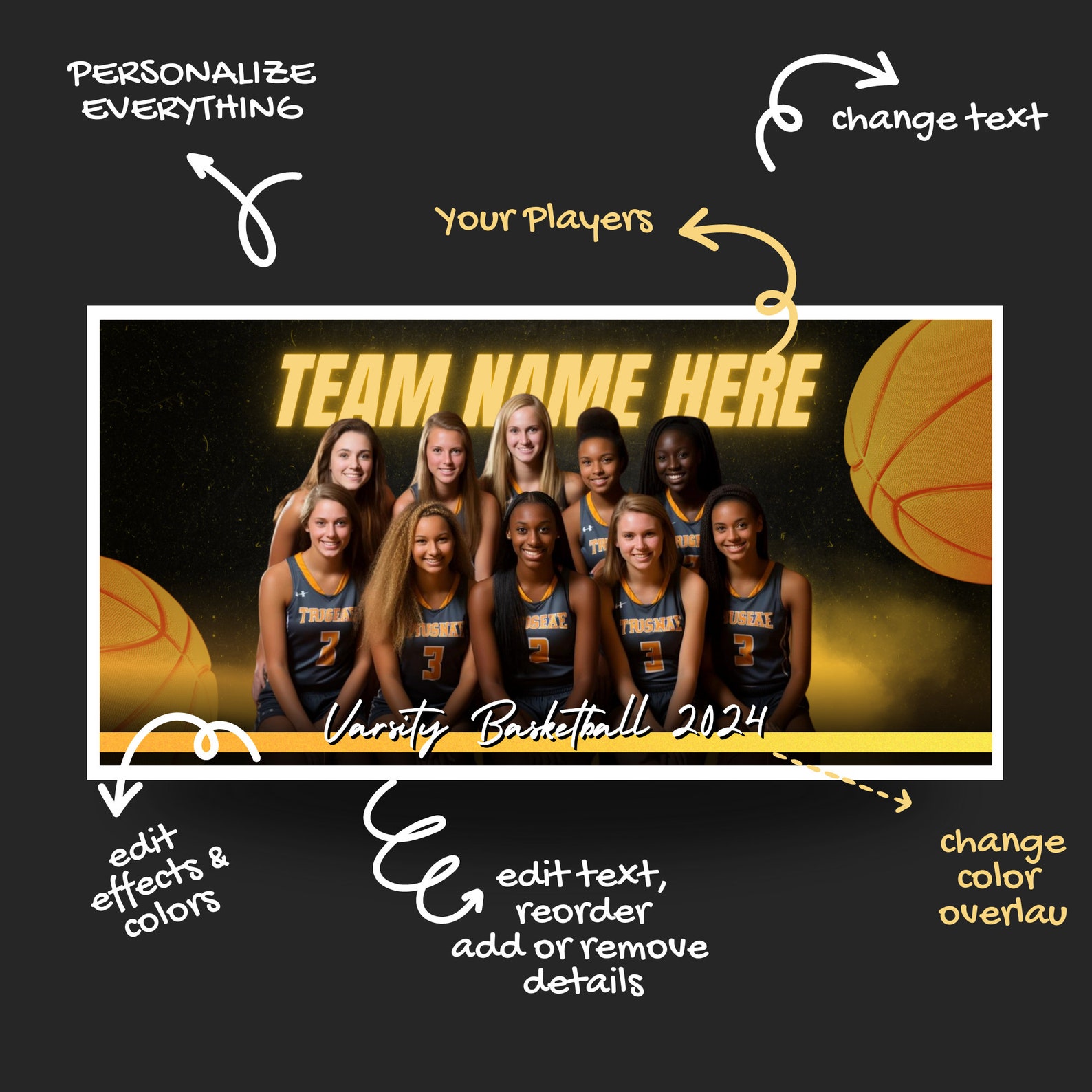 Basketball Team Banner Design Horizontal Sport Poster Editable Canva ...