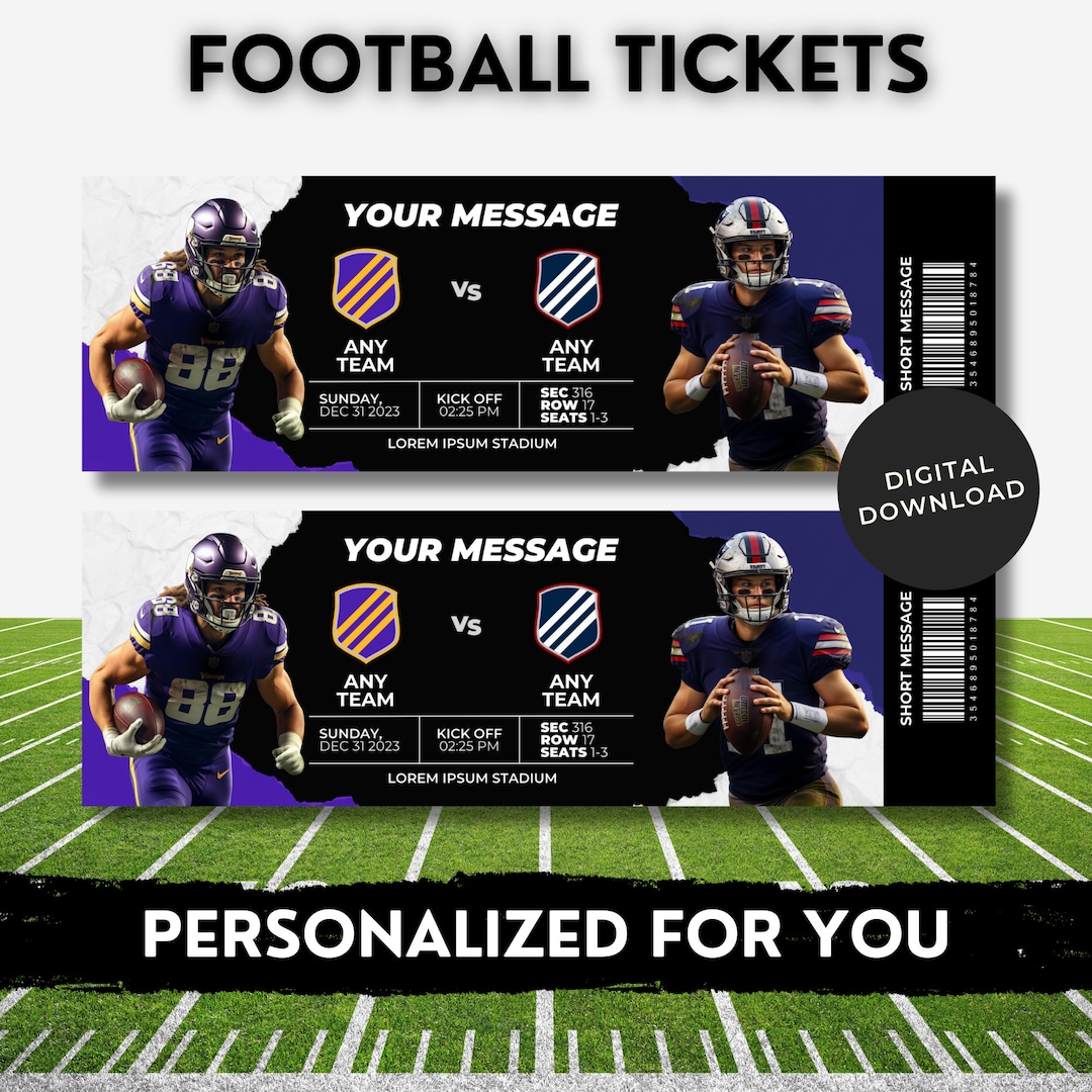 Customized Football Ticket Surprise Gift NFL Sport Souvenir or College ...