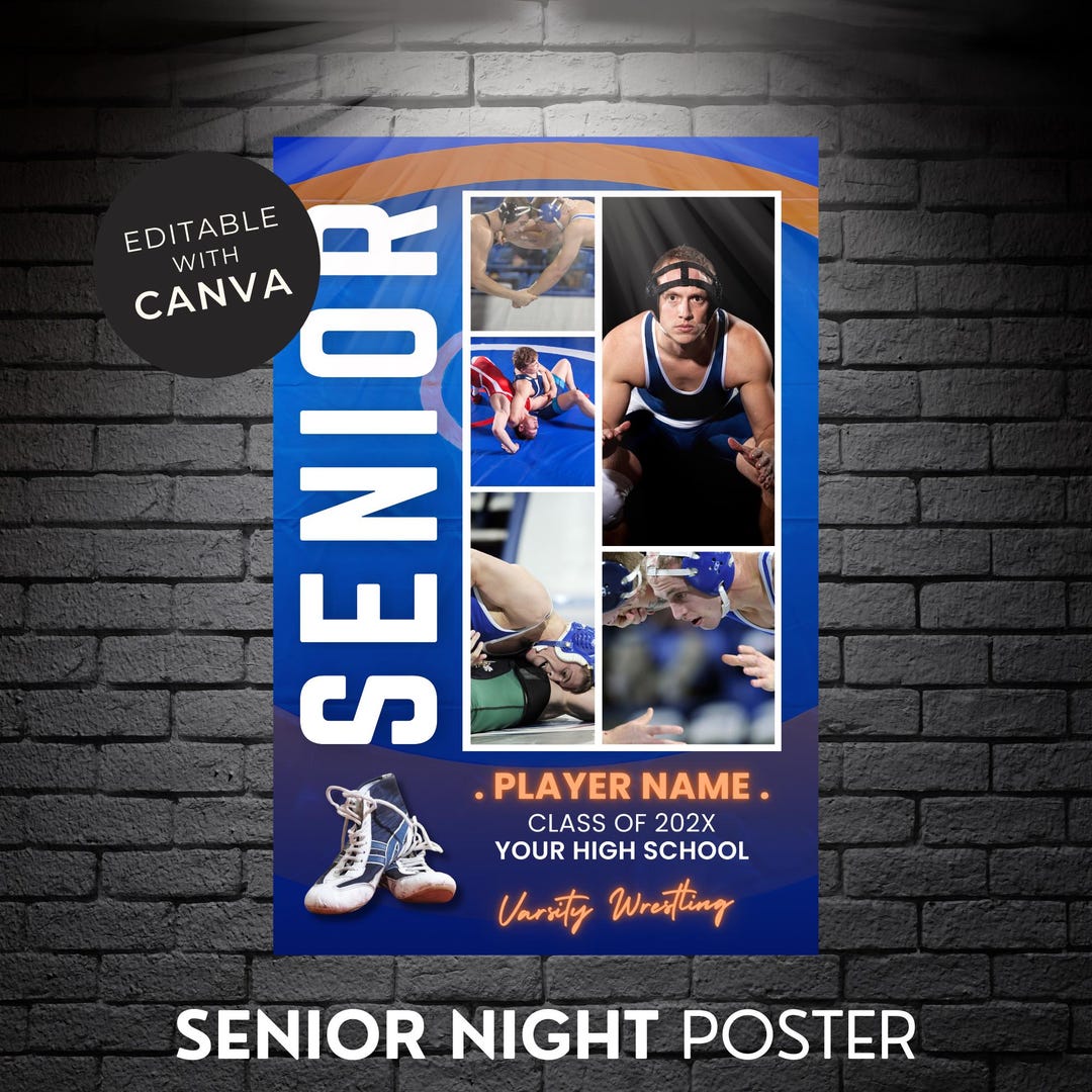 Wrestling Senior Night Poster Template Wrestler Photo Collage Canva ...