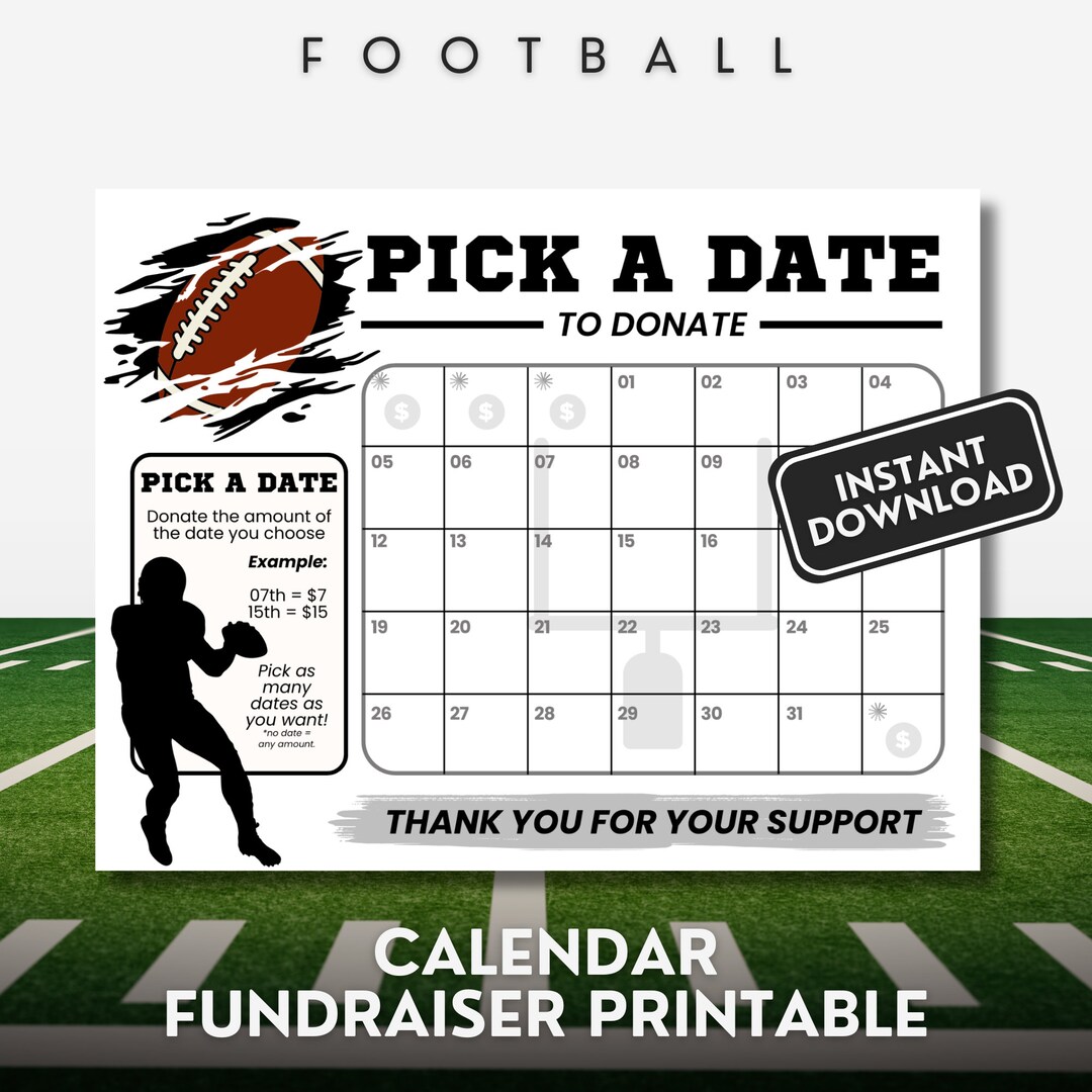 Football Calendar Fundraiser Pick a Date to Donate Football Fundraising ...