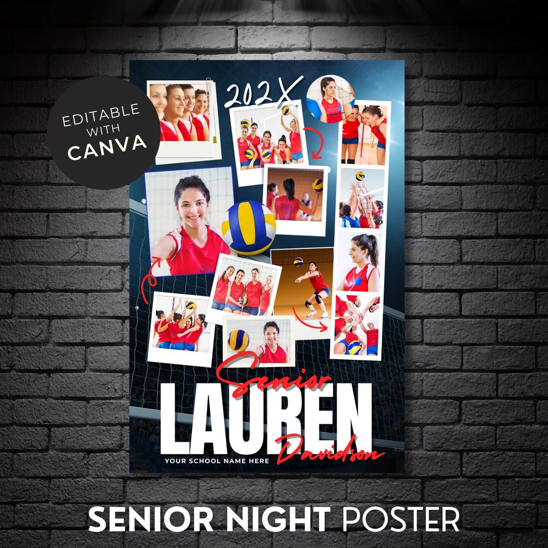 Volleyball Senior Night Poster Template, Photo Collage (20x30) (digital ...