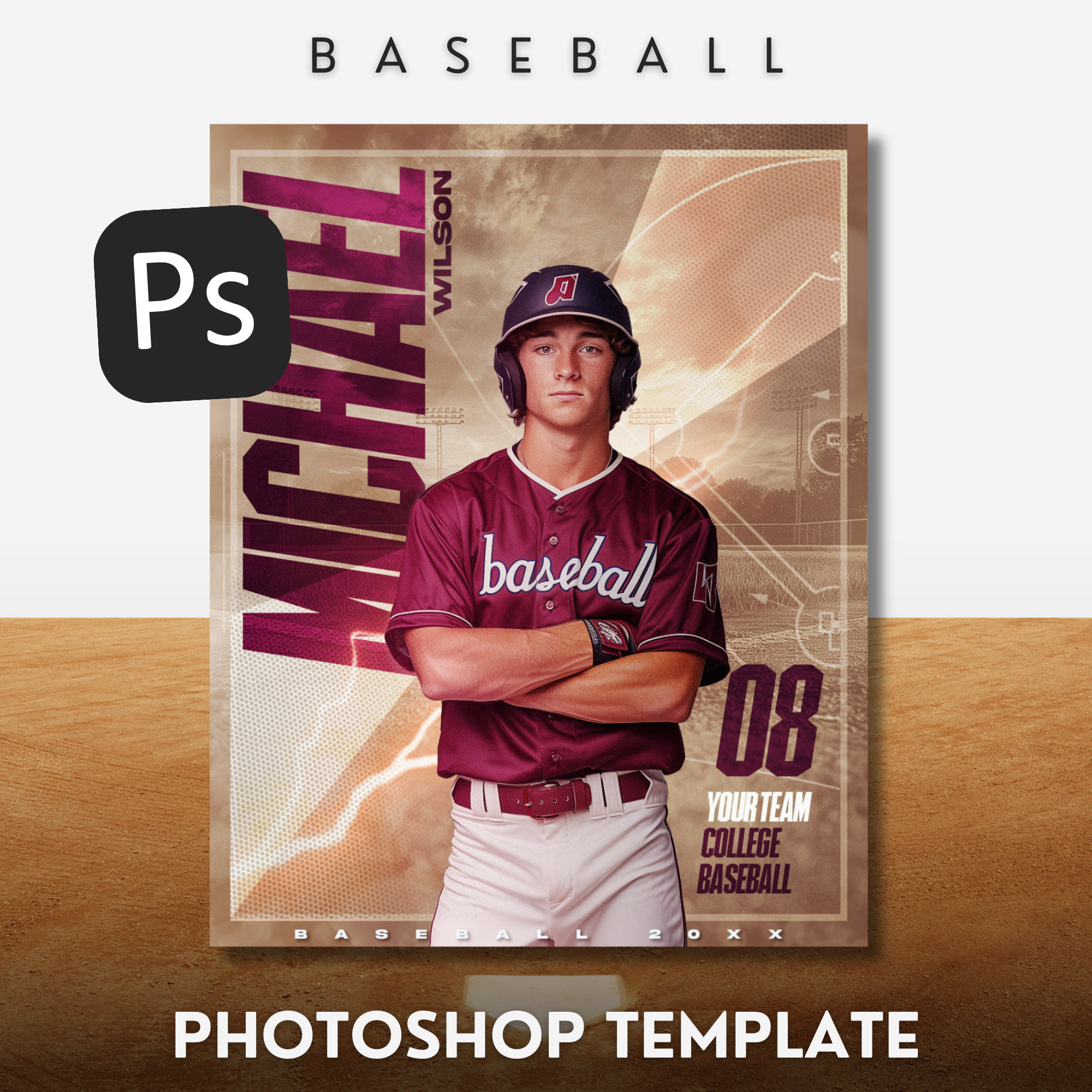Photoshop Baseball Template, Fully Editable Baseball Poster Easy to Use ...