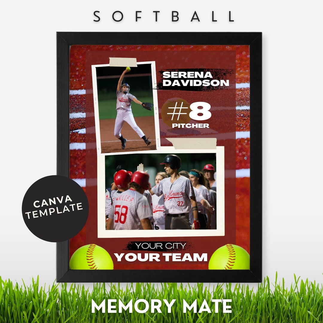 Softball Memory Photo Mate Template Editable Digital Frame Softball ...