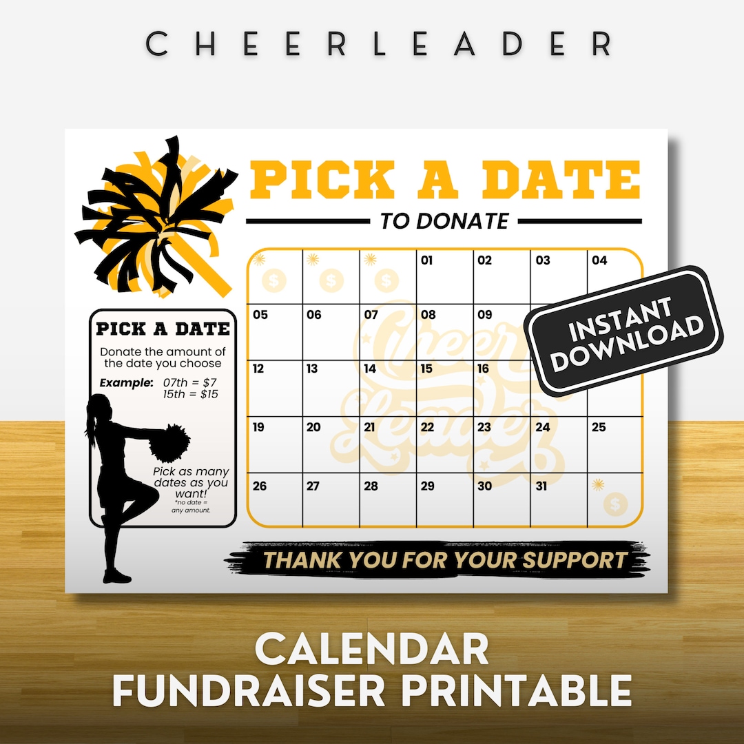 Cheerleader Fundraiser Calendar Pick a Date to Donate Cheer Fundraiser ...