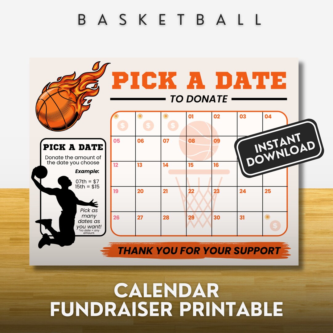 Basketball Calendar Fundraiser Pick a Date to Donate Sponsor My Season ...