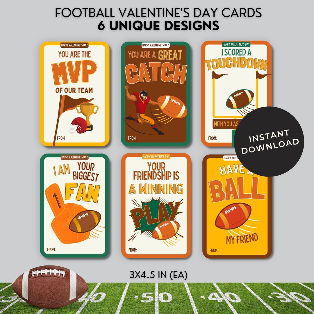 Football Valentine’s Card Sports Classroom Exchange Card Vday Set ...