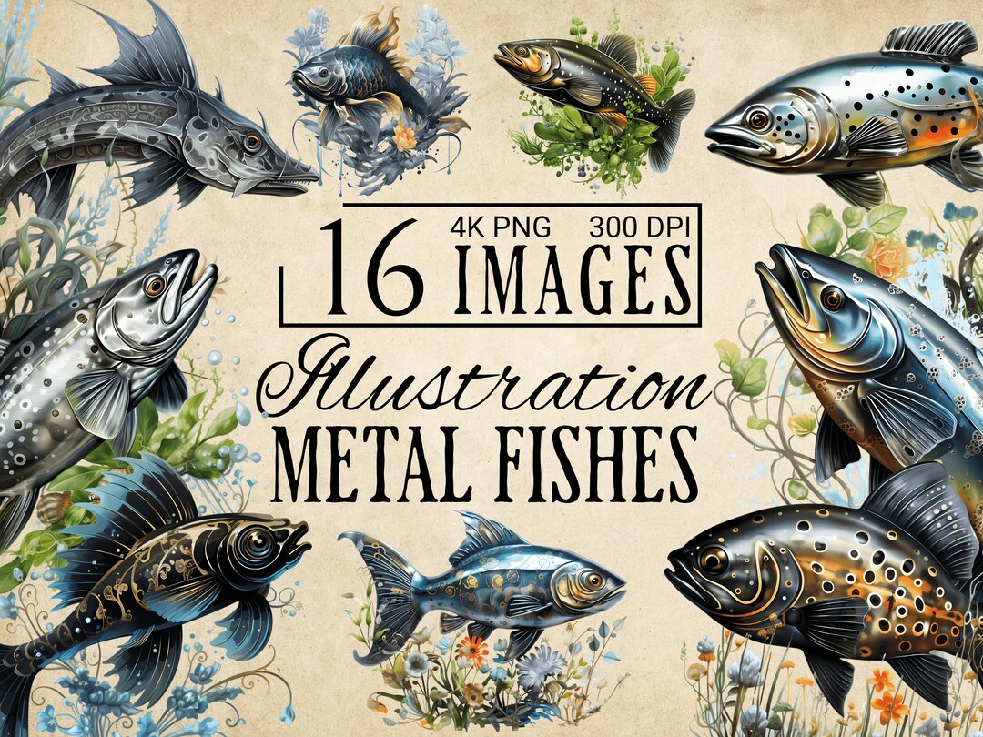 16 Illustartion Metal Fishes Clip Art, High Quality PNG, Fisherman Gift ...