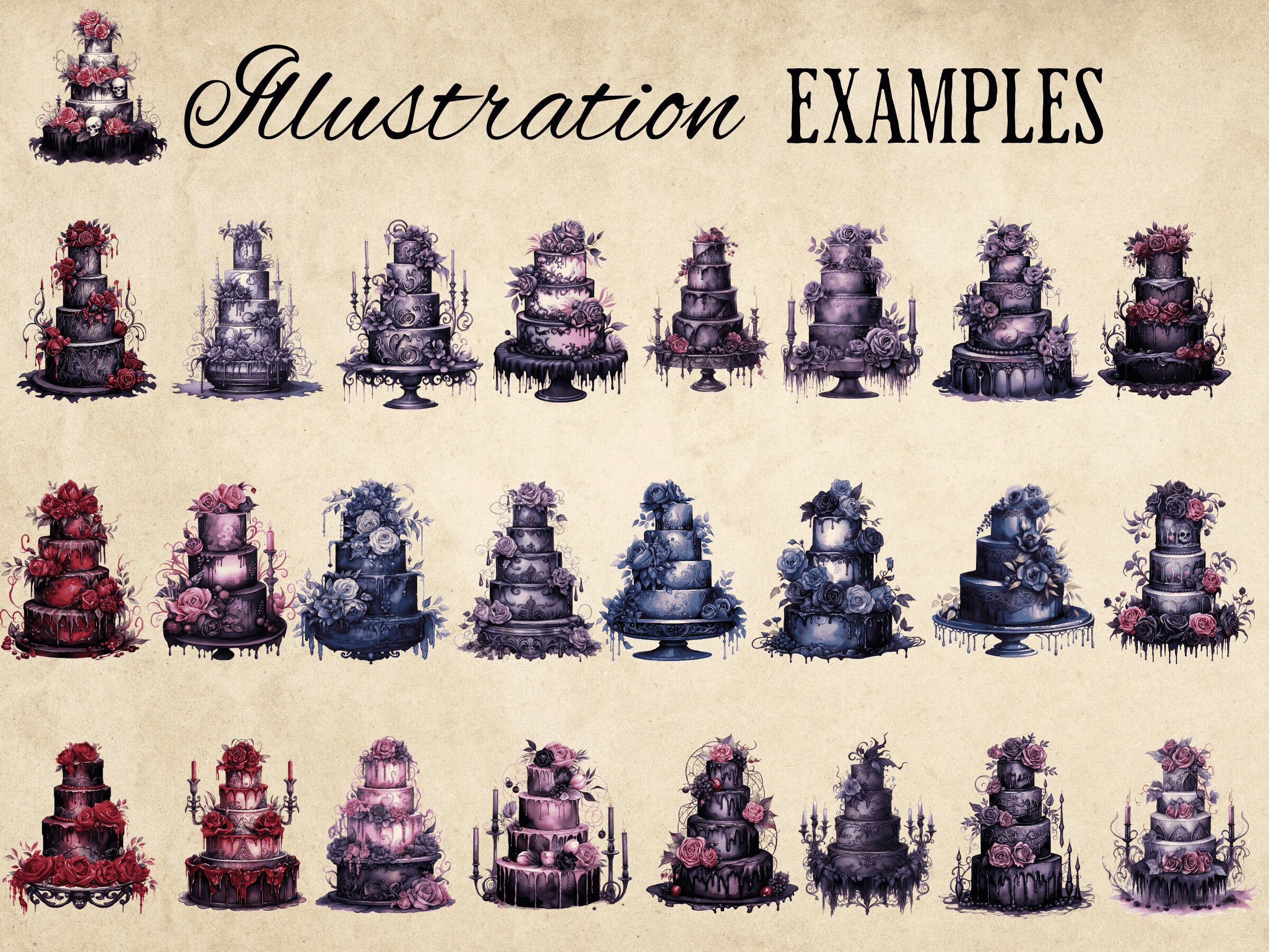 Watercolor Gothic Cake Clipart, 50 High Quality PNG, Gothic Clipart ...