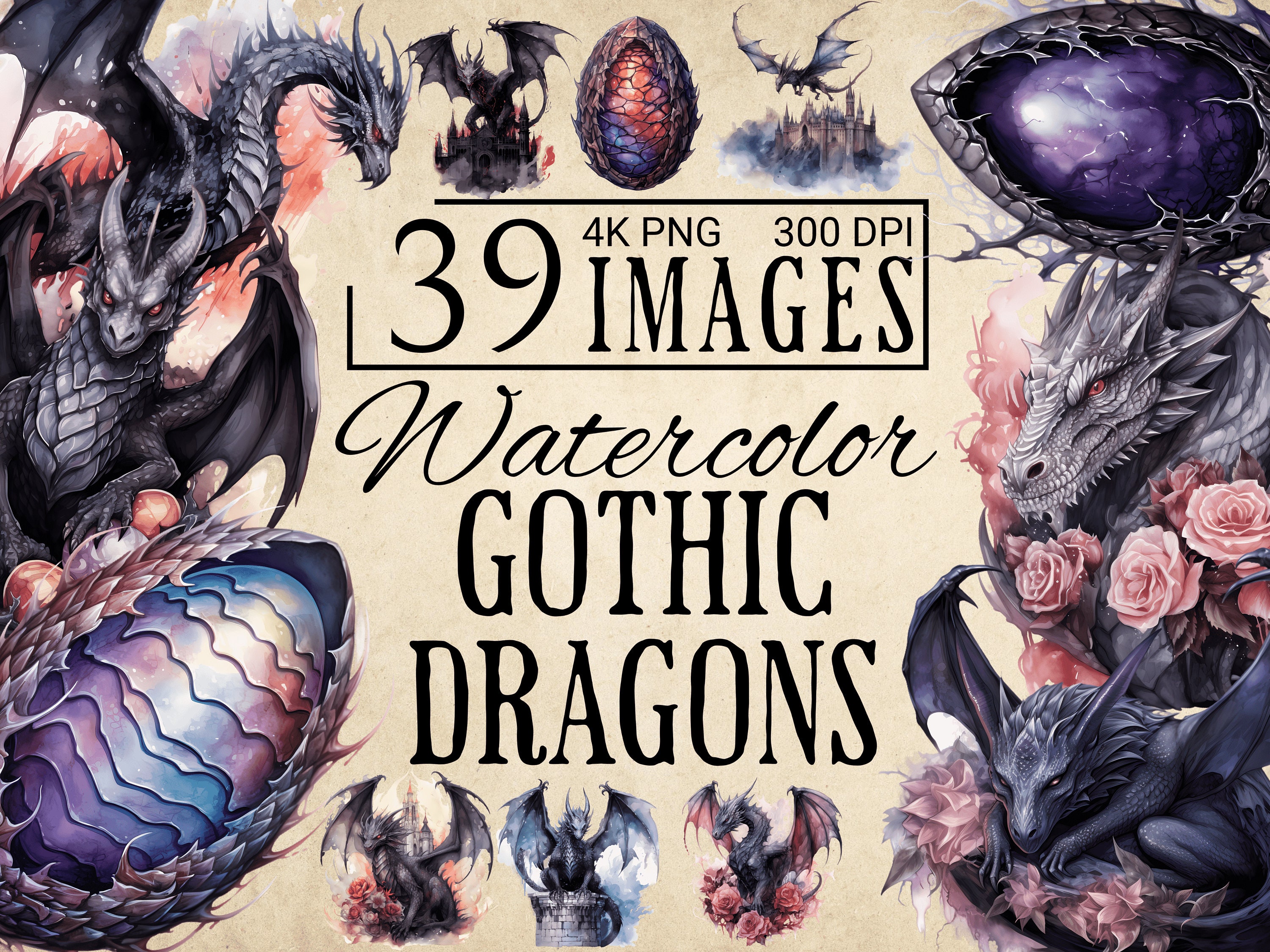 39 PNG Watercolor Gothic Dragons Clipart Dark Dragon Clip - Etsy