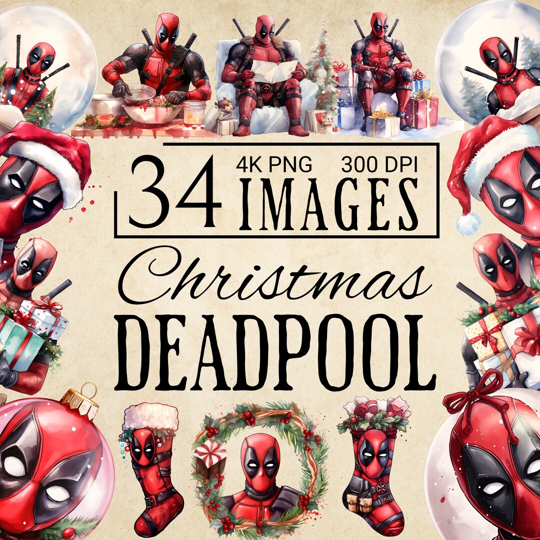 34 Watercolor Christmas Deadpool, Images for Printing, Christmas PNG, Custom T-shirts, Xmas ...