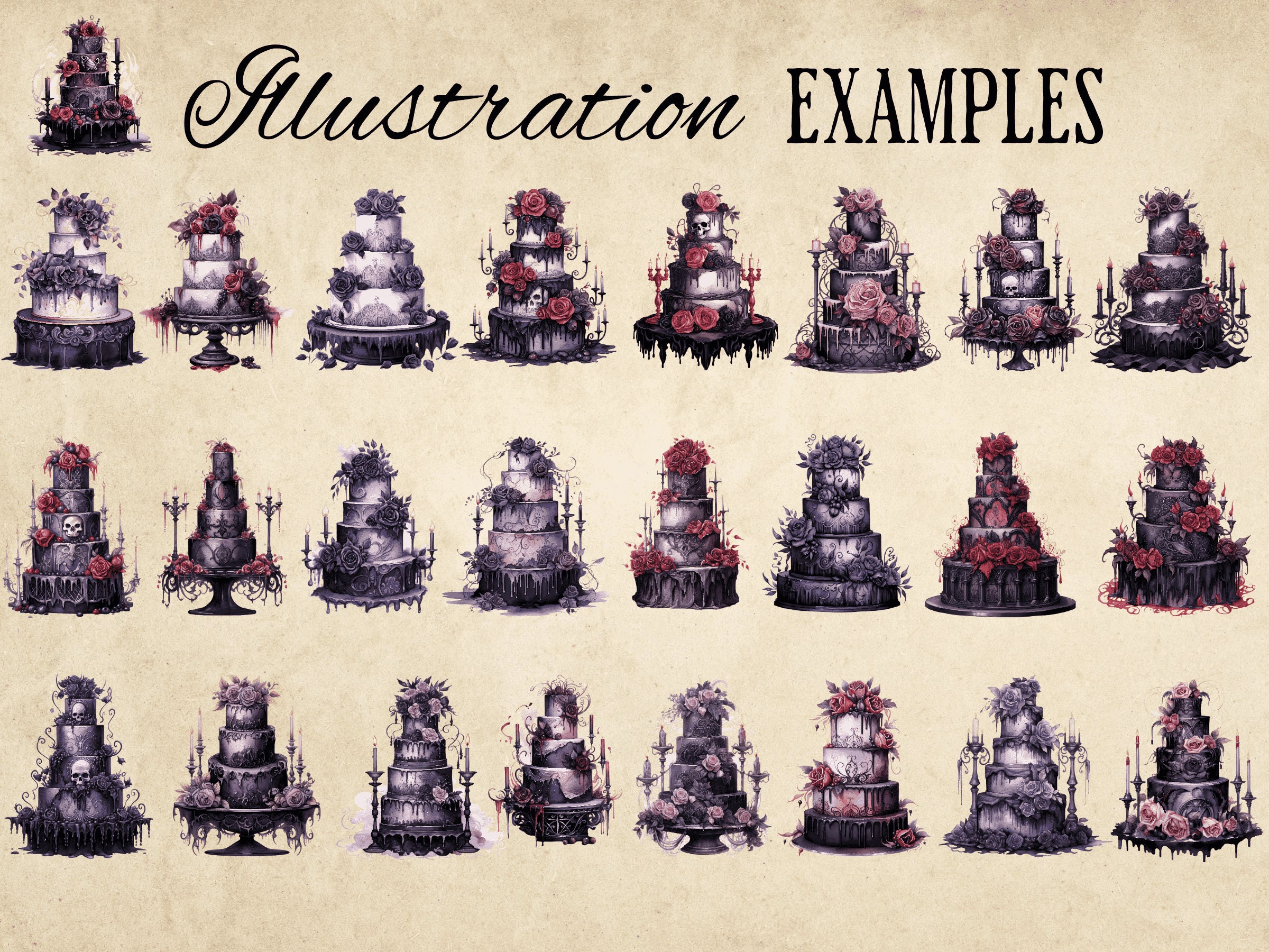 Watercolor Gothic Cake Clipart, 50 High Quality PNG, Gothic Clipart ...