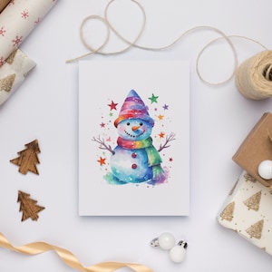 32 Watercolor Rainbow Snowman Christmas Clipart, Winter Clipart Bundle ...