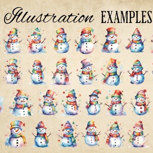 32 Watercolor Rainbow Snowman Christmas Clipart, Winter Clipart Bundle ...
