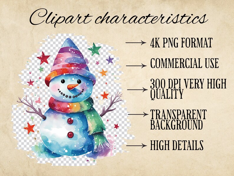 32 Watercolor Rainbow Snowman Christmas Clipart Winter - Etsy