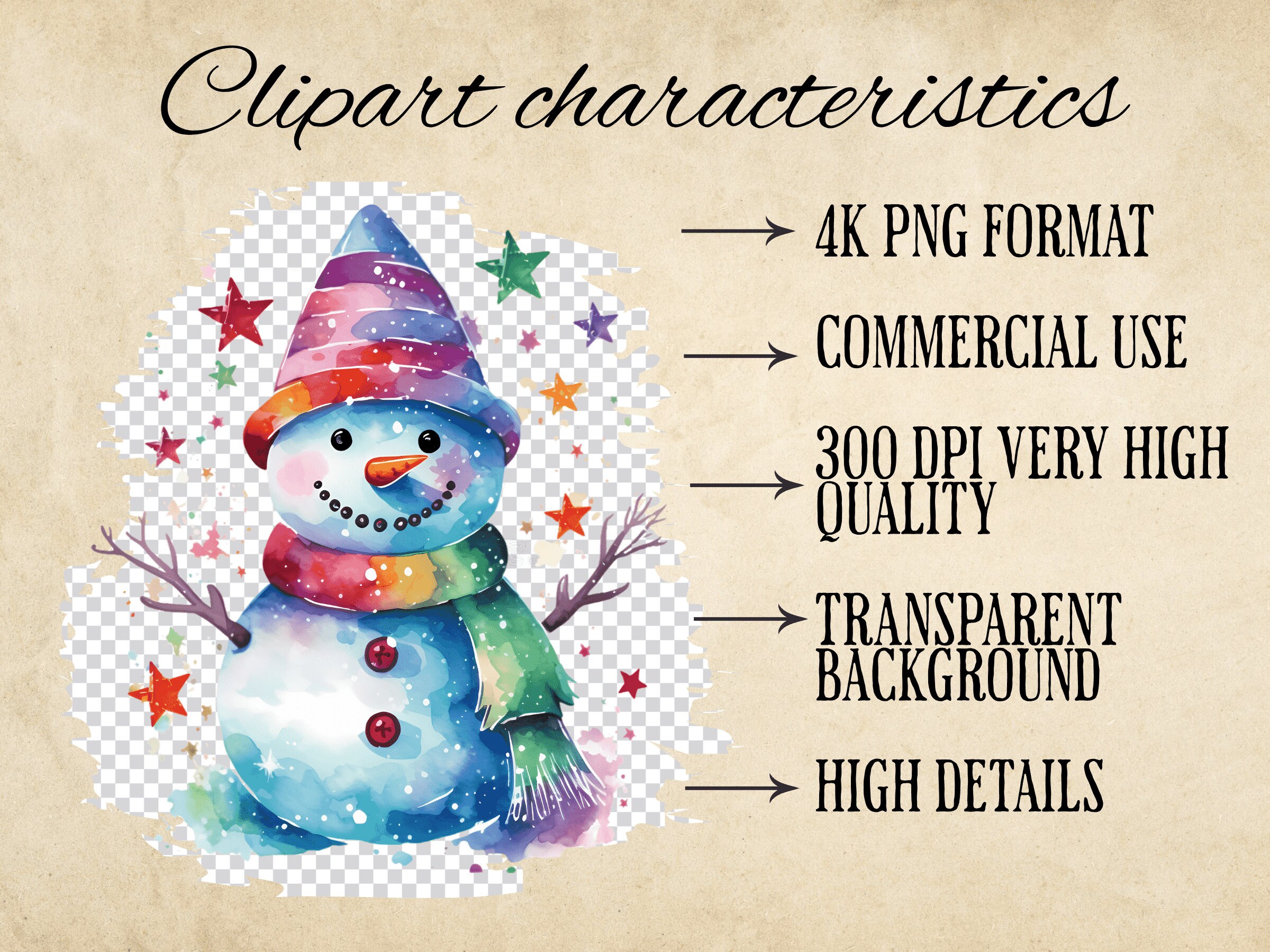 32 Watercolor Rainbow Snowman Christmas Clipart Winter - Etsy