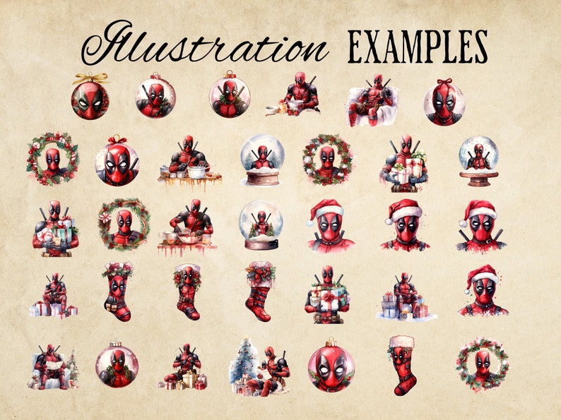 34 Watercolor Christmas Deadpool, Images for Printing, Christmas PNG ...