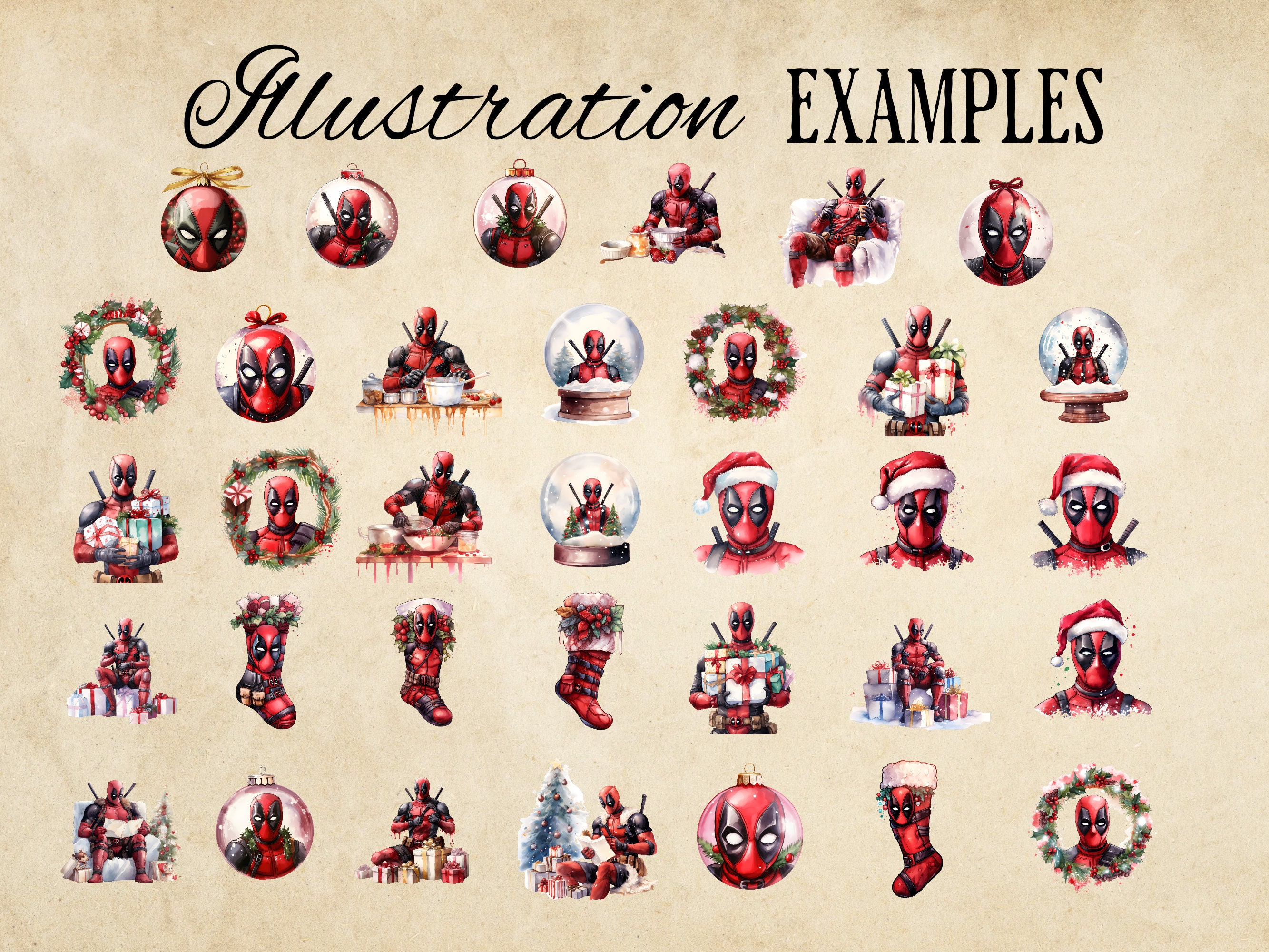 34 Watercolor Christmas Deadpool, Images for Printing, Christmas PNG ...