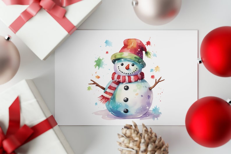 32 Watercolor Rainbow Snowman Christmas Clipart, Winter Clipart Bundle ...