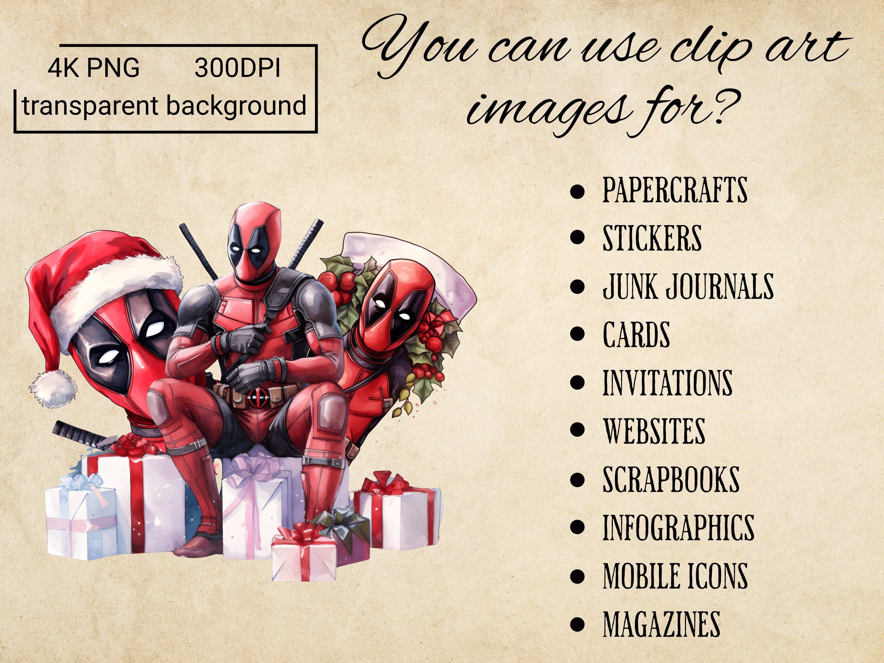 34 Watercolor Christmas Deadpool, Images for Printing, Christmas PNG ...