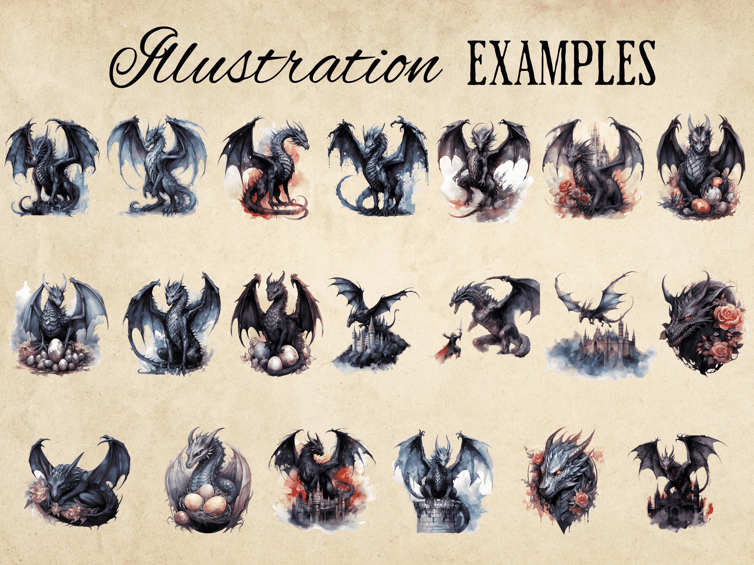39 PNG Watercolor Gothic Dragons Clipart Dark Dragon Clip - Etsy