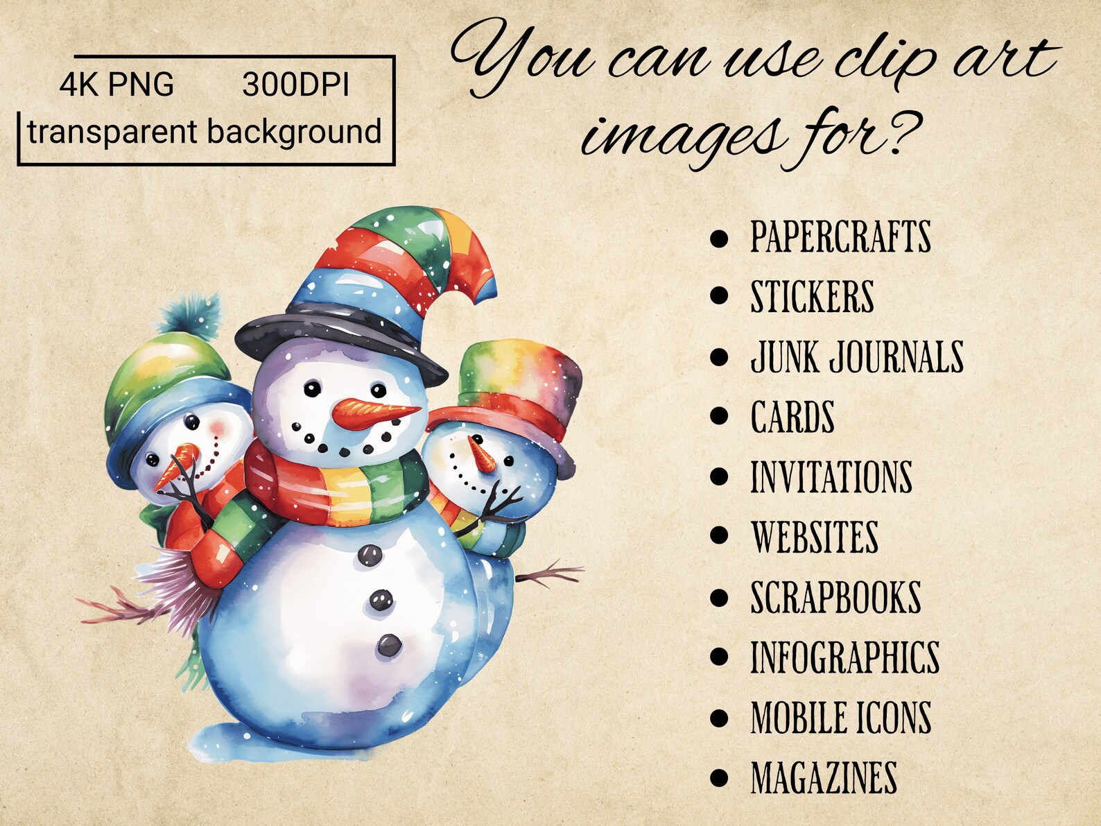 32 Watercolor Rainbow Snowman Christmas Clipart Winter - Etsy