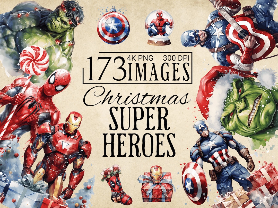 173 Watercolor Super Heroes Bundle Christmas Clipart, Winter Clipart ...