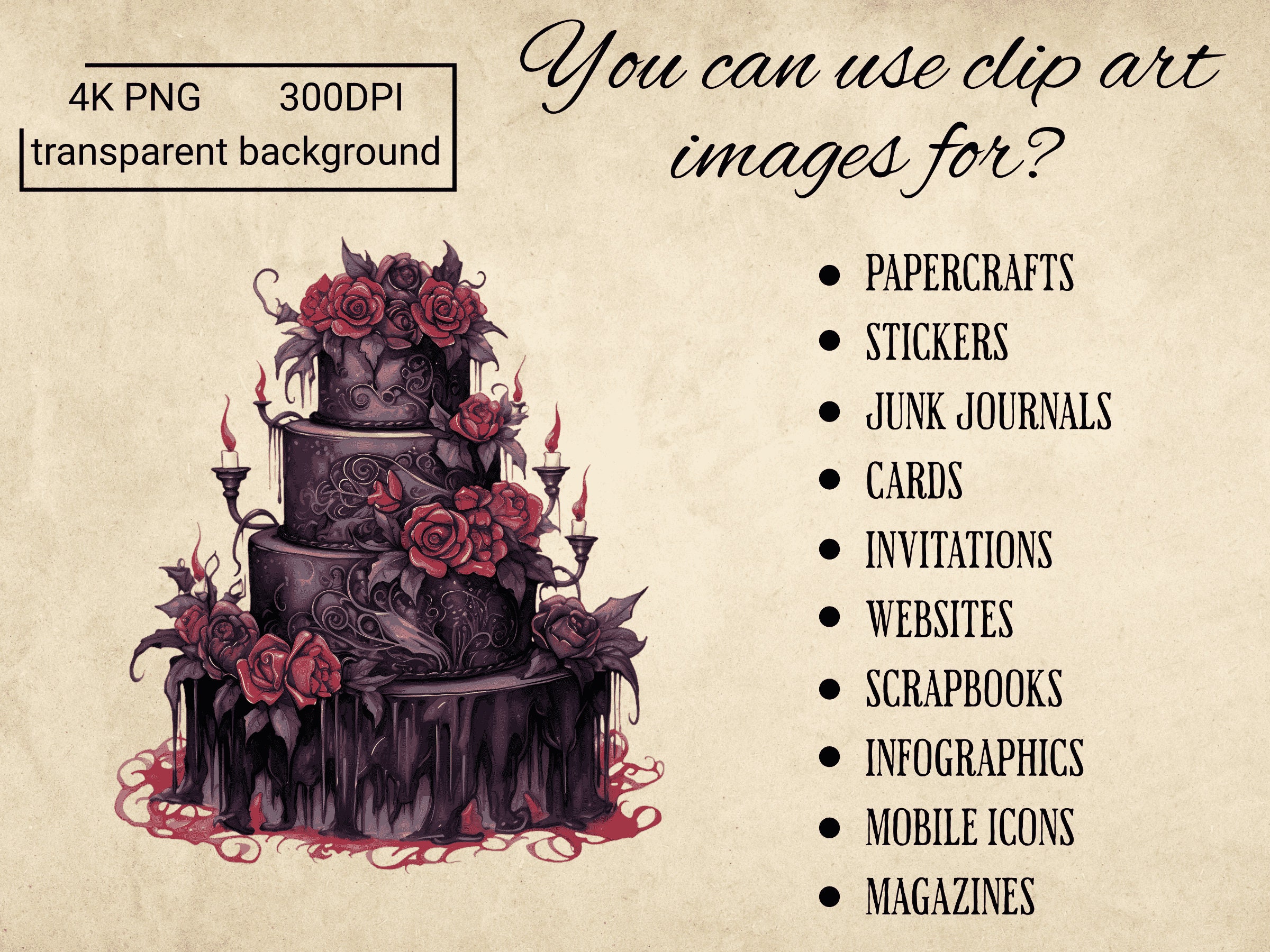 Watercolor Gothic Cake Clipart, 50 High Quality PNG, Gothic Clipart ...