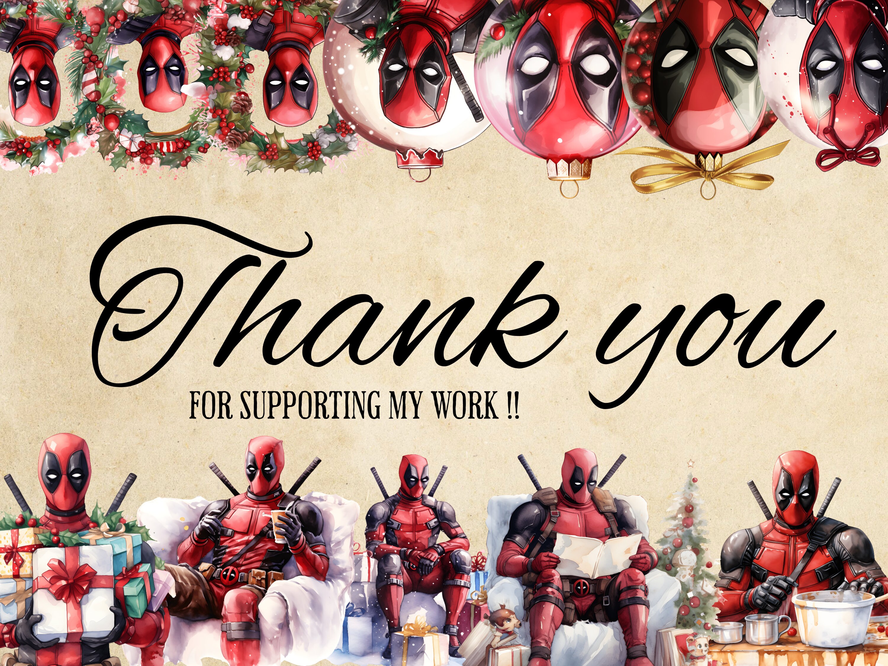 34 Watercolor Christmas Deadpool, Images for Printing, Christmas PNG ...