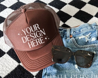 Otto Brown Tan Trucker Mesh Hat Mockup, Trendy Trucker Foam Hat Mockup ...