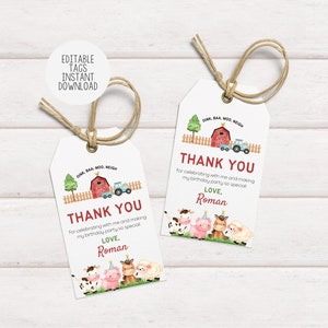 EDITABLE Farm Animals Treat Tags Farm Party Favor Tag Barnyard Birthday ...