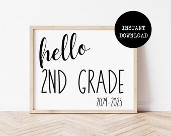 Hello 2nd Grade Sign, First Day of 2nd Grade Sign, Printable First Day ...