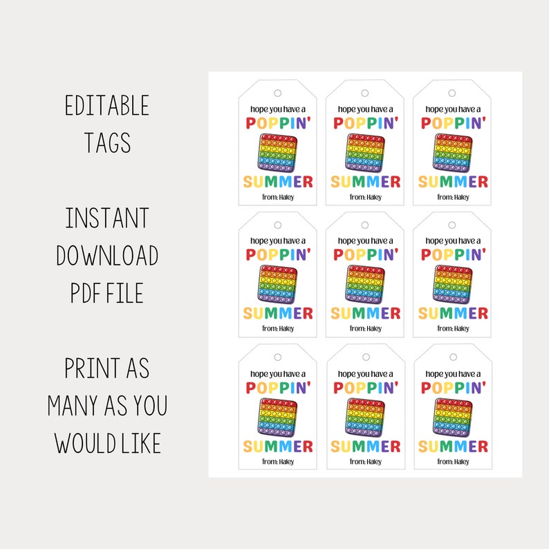 EDITABLE End of School Year Tags, Last Day of School Tag, Poppin Summer ...
