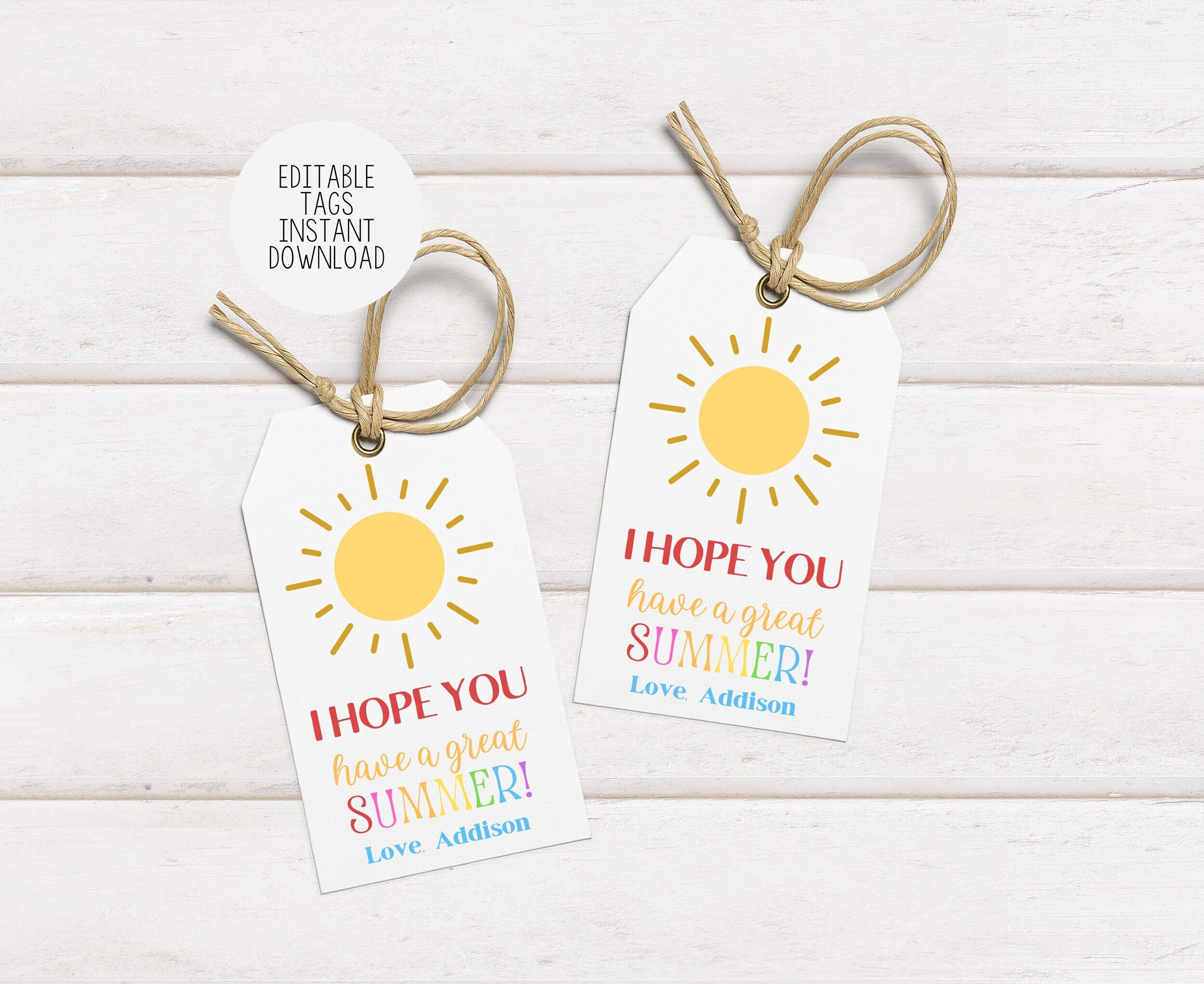 EDITABLE End of School Year Tags, Last Day of School Tag, Summer Class ...