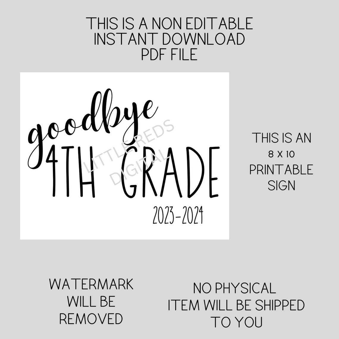 Goodbye 4th Grade Sign, Printable Last Day of School Sign, Fourth Grade ...