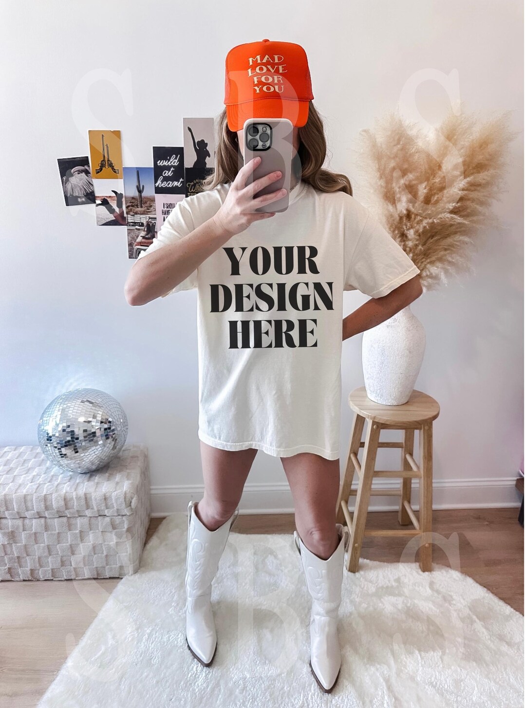 Comfort Colors 1717 Ivory Shirt Mockup Coastal Cowgirl Boots C1717 Mock ...