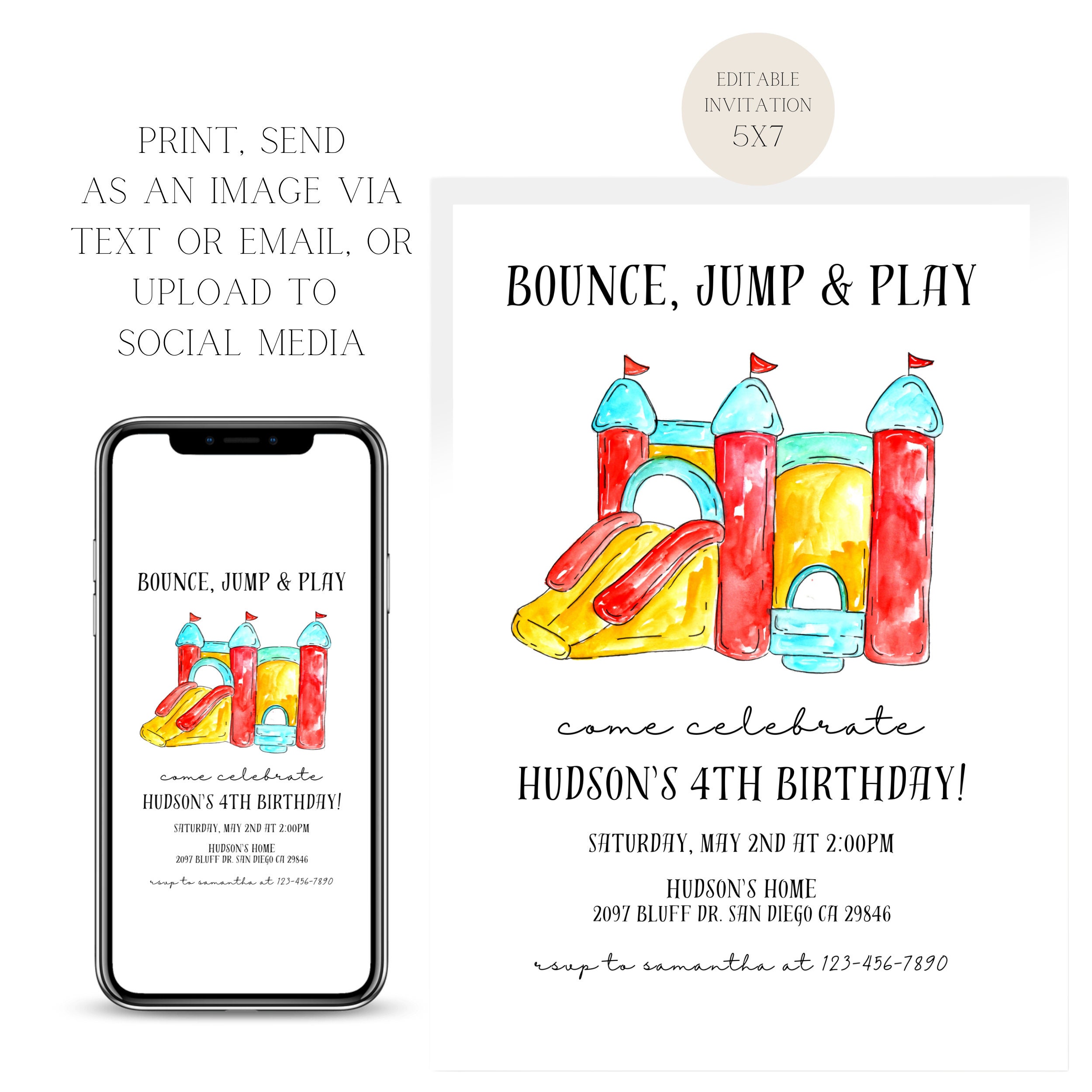 EDITABLE Bounce House Invitation Bounce, Jump and Play Birthday Invite ...